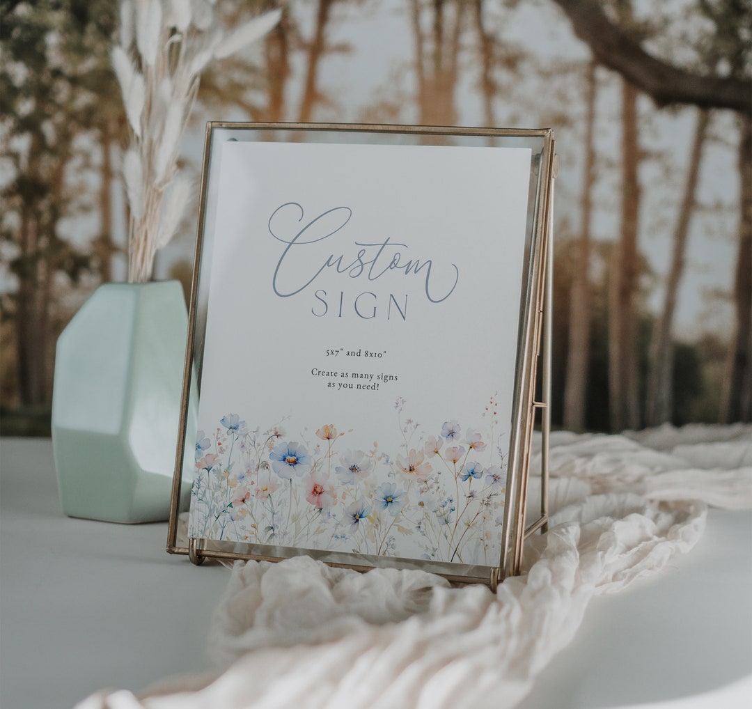 Blue Wildflower Custom Sign Template, Watercolor Wildflowers Editable ...