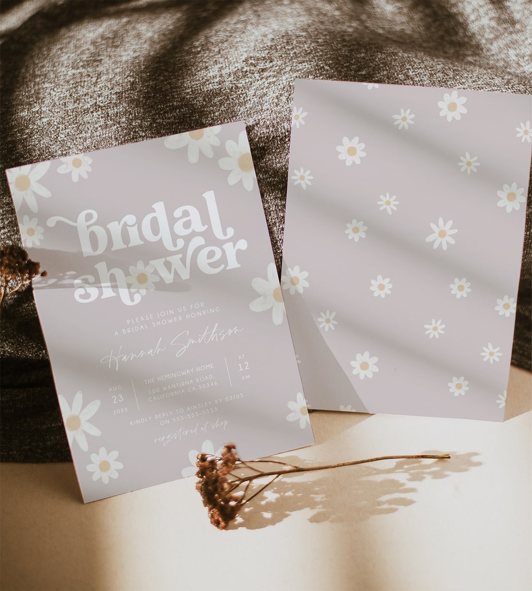 Daisy Bridal Shower Invitation Template, Retro Daisy Flower Editable ...