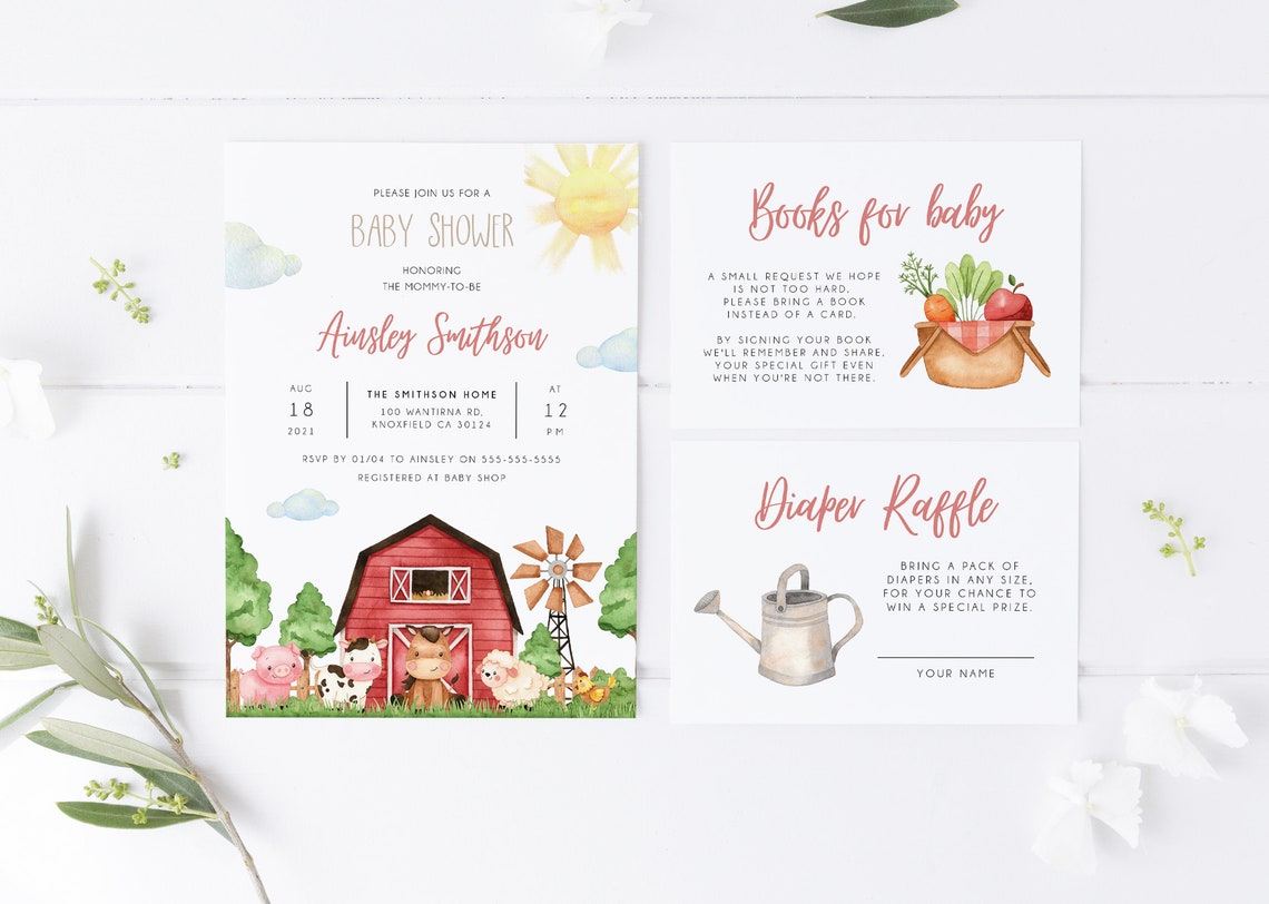 Farm Baby Shower Invitation Bundle Farm Animals Editable - Etsy
