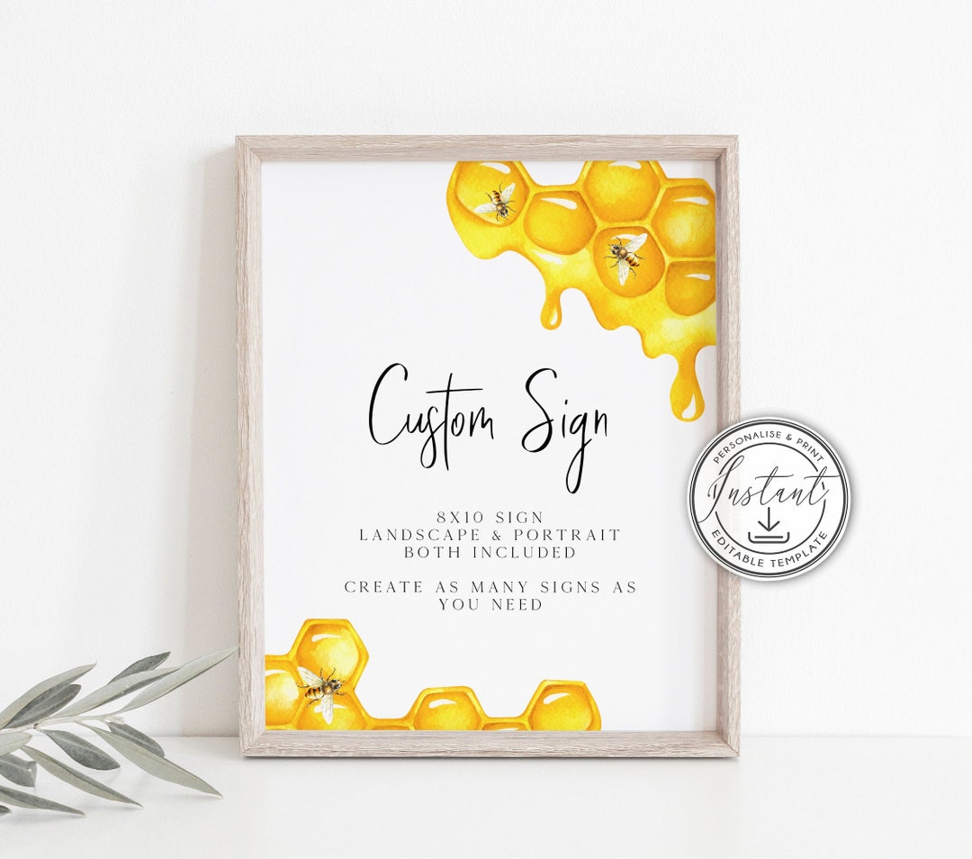 Bee Custom Sign Editable Template, Bee Baby Shower, Honey Baby Shower ...
