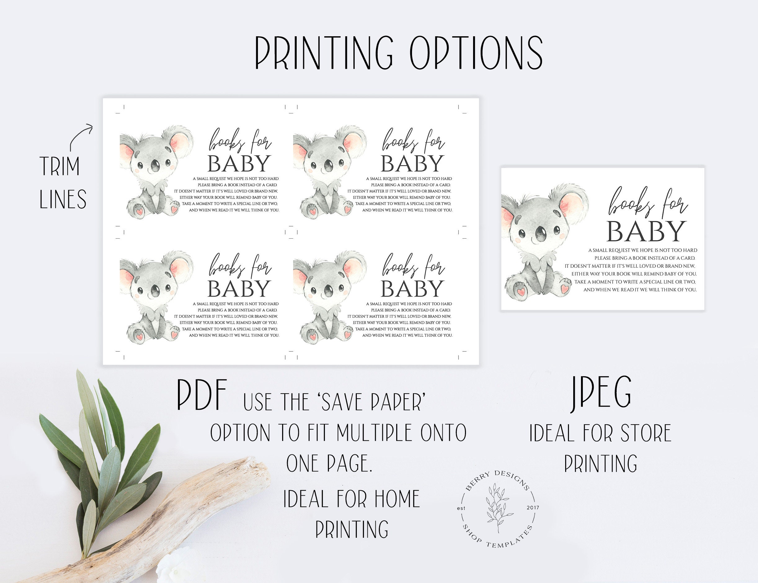 2 Baby Shower Card Inserts Editable Template Books for Baby | Etsy