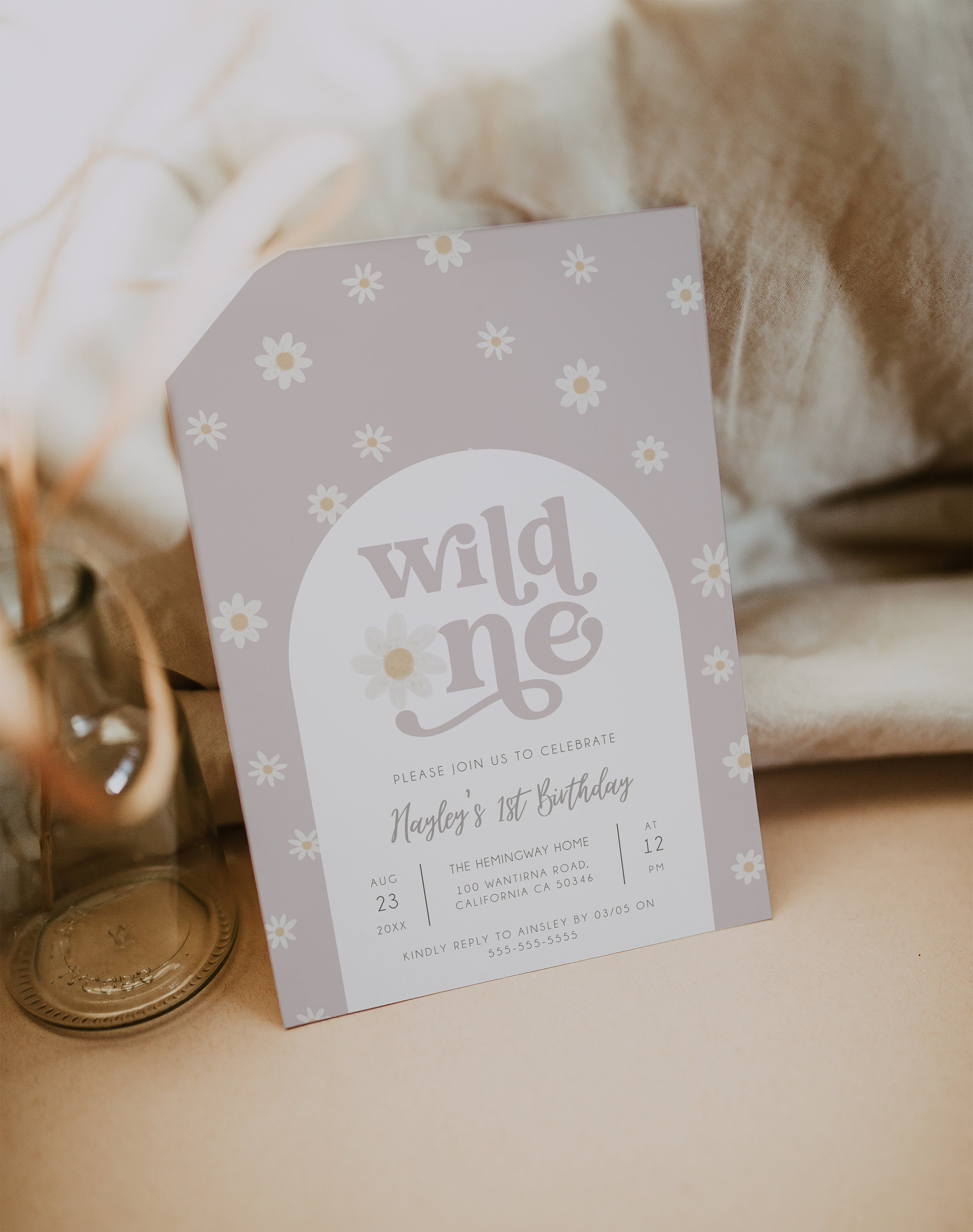 Daisy 1st Birthday Invitation, Wild One Floral Birthday Invite, Daisy ...