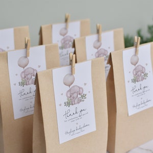 Beige Elephant Gift Tag Template, Balloon Elephant Thank You Favor Tag ...