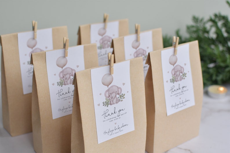 Beige Elephant Gift Tag Template, Balloon Elephant Thank You Favor Tag ...