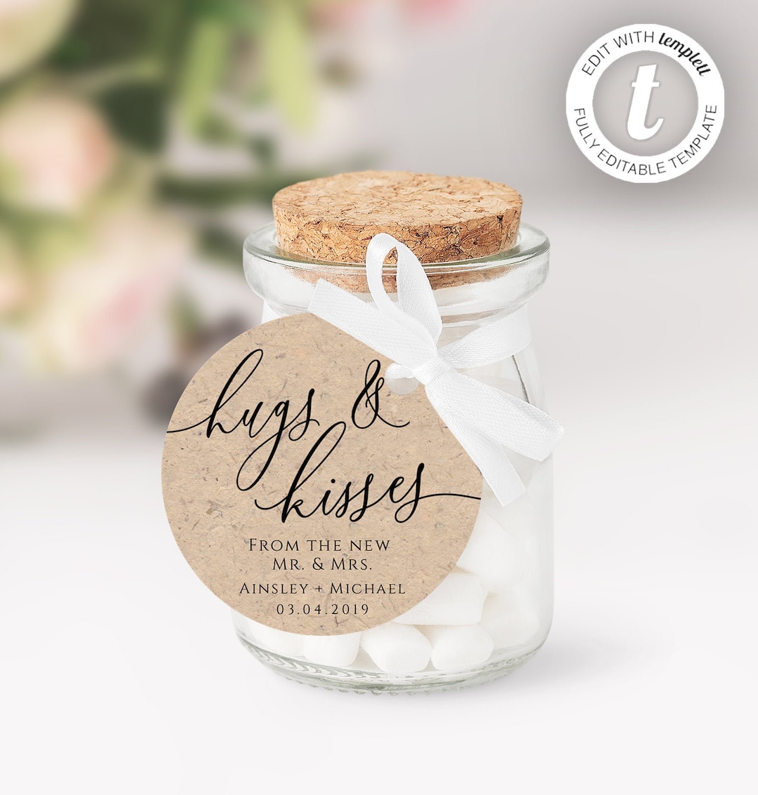 Rustic Hugs Gift Tag, Round Wedding Favor Tag, Editable Gift Tag ...