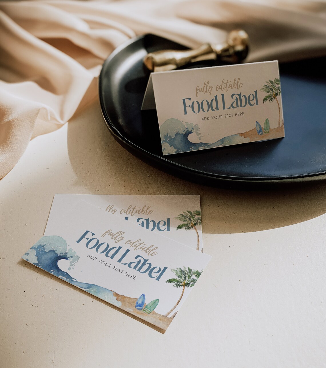 Surf Beach Food Label & Name Card Templates, Baby on Board Baby Shower ...