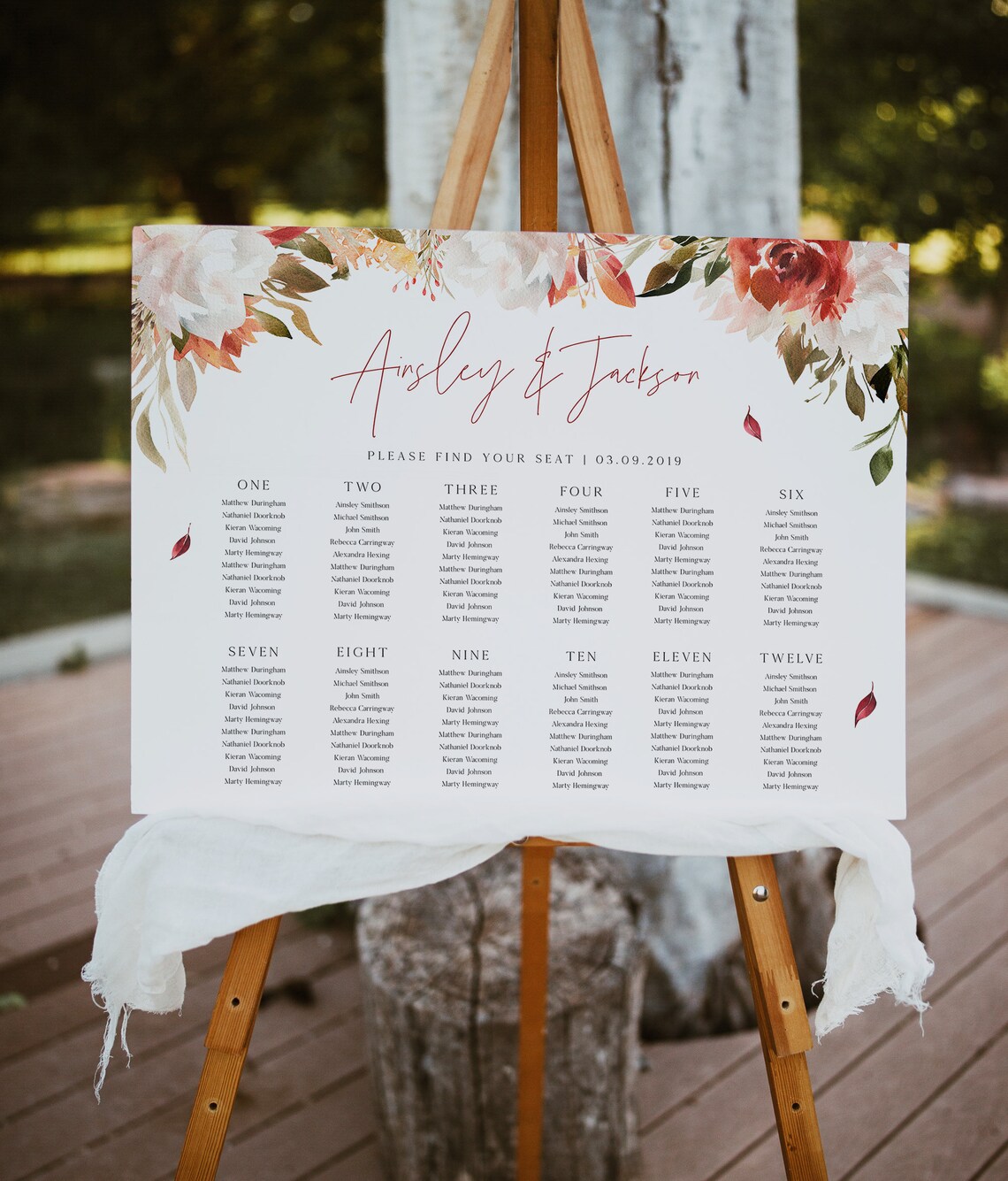 Rustic Fall Wedding Seating Chart Template Autumn Wedding - Etsy