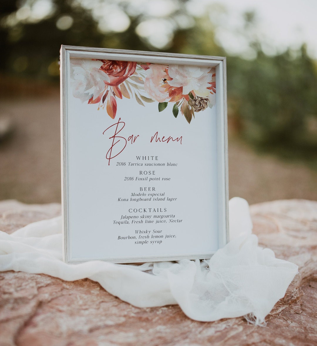 Rustic Fall Bar Menu Sign Template, Bohemian Wedding Signage, Editable ...