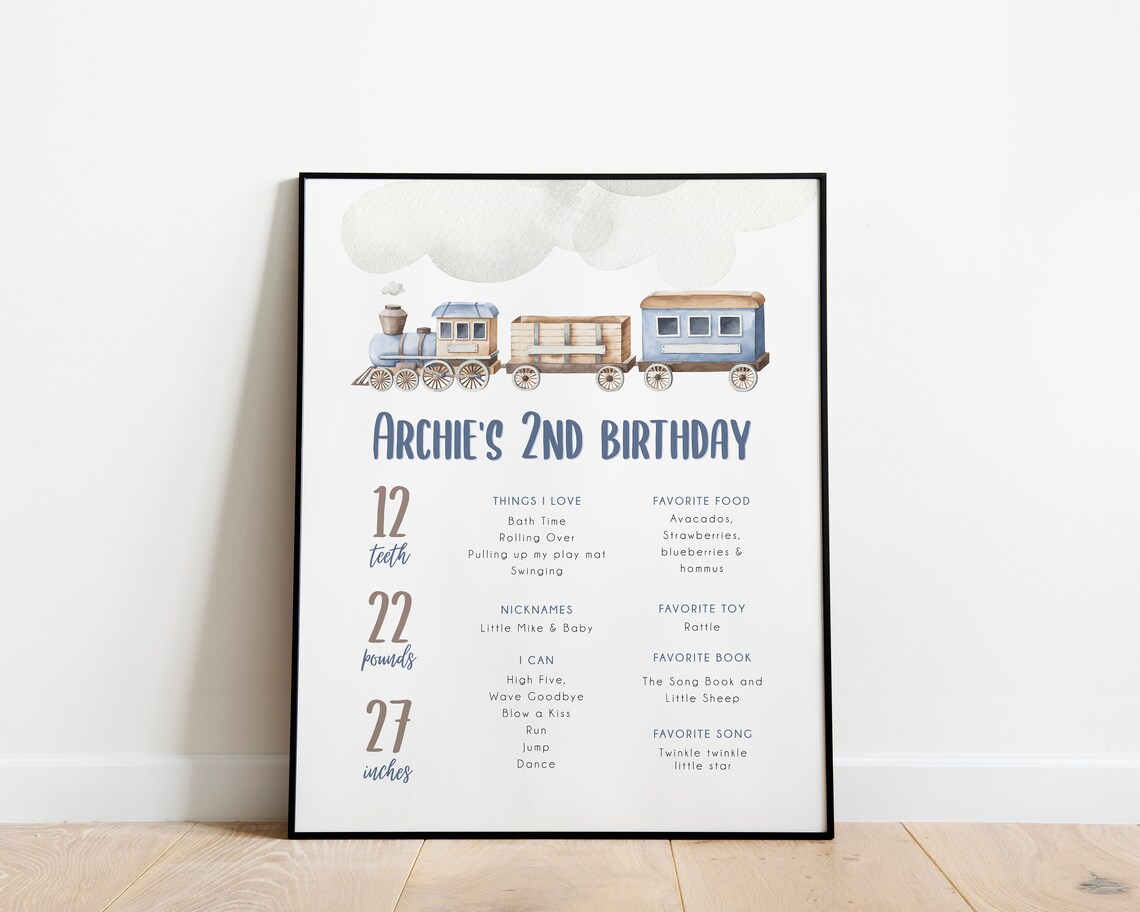 Train Milestone Birthday Poster Boys Train 2nd Birthday Stats - Etsy