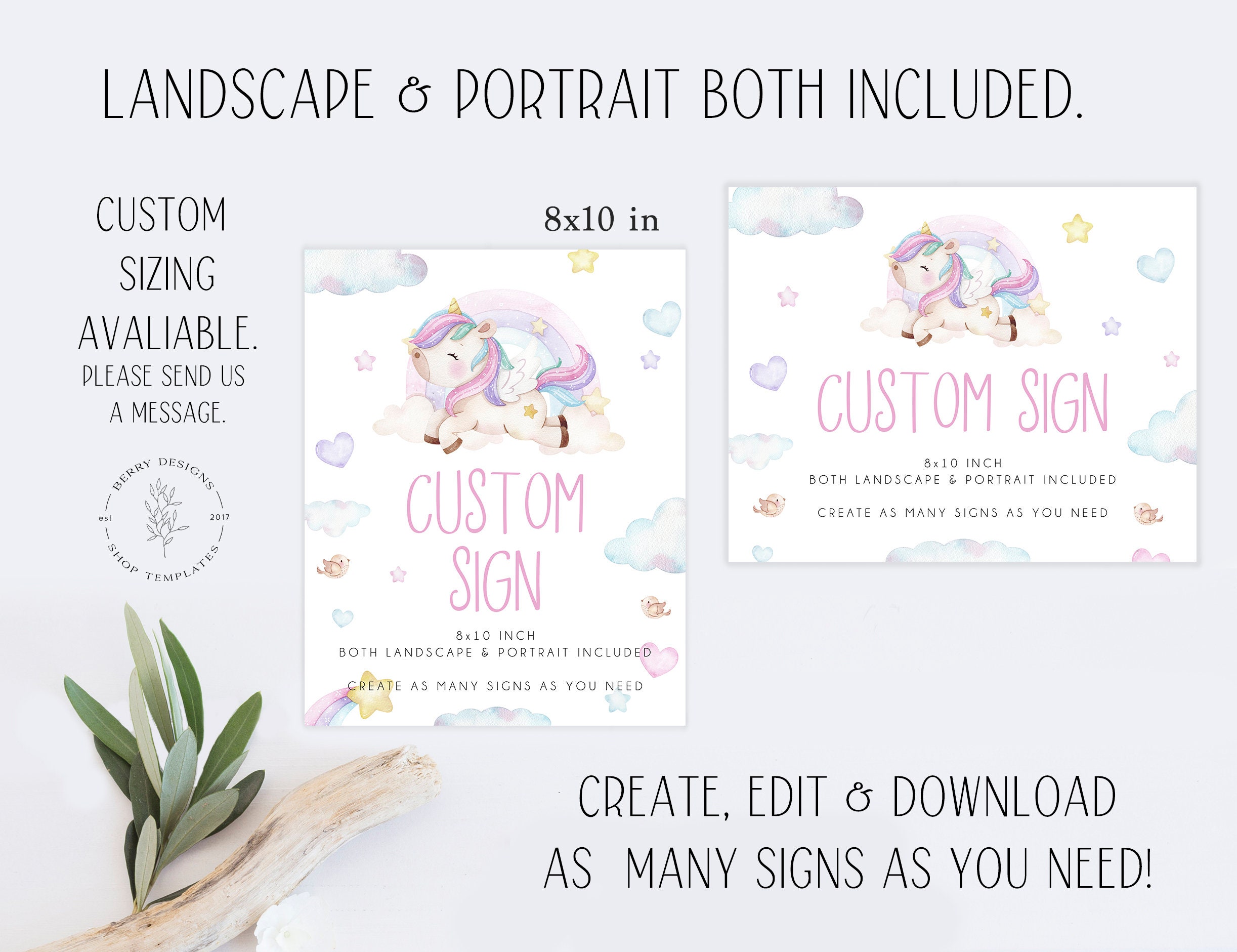 Unicorn Custom Sign Template Rainbow Unicorn Baby Shower - Etsy