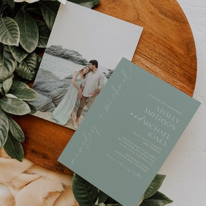 Minimalistic Green Wedding Invitation Suite, Modern Greenery Editable ...