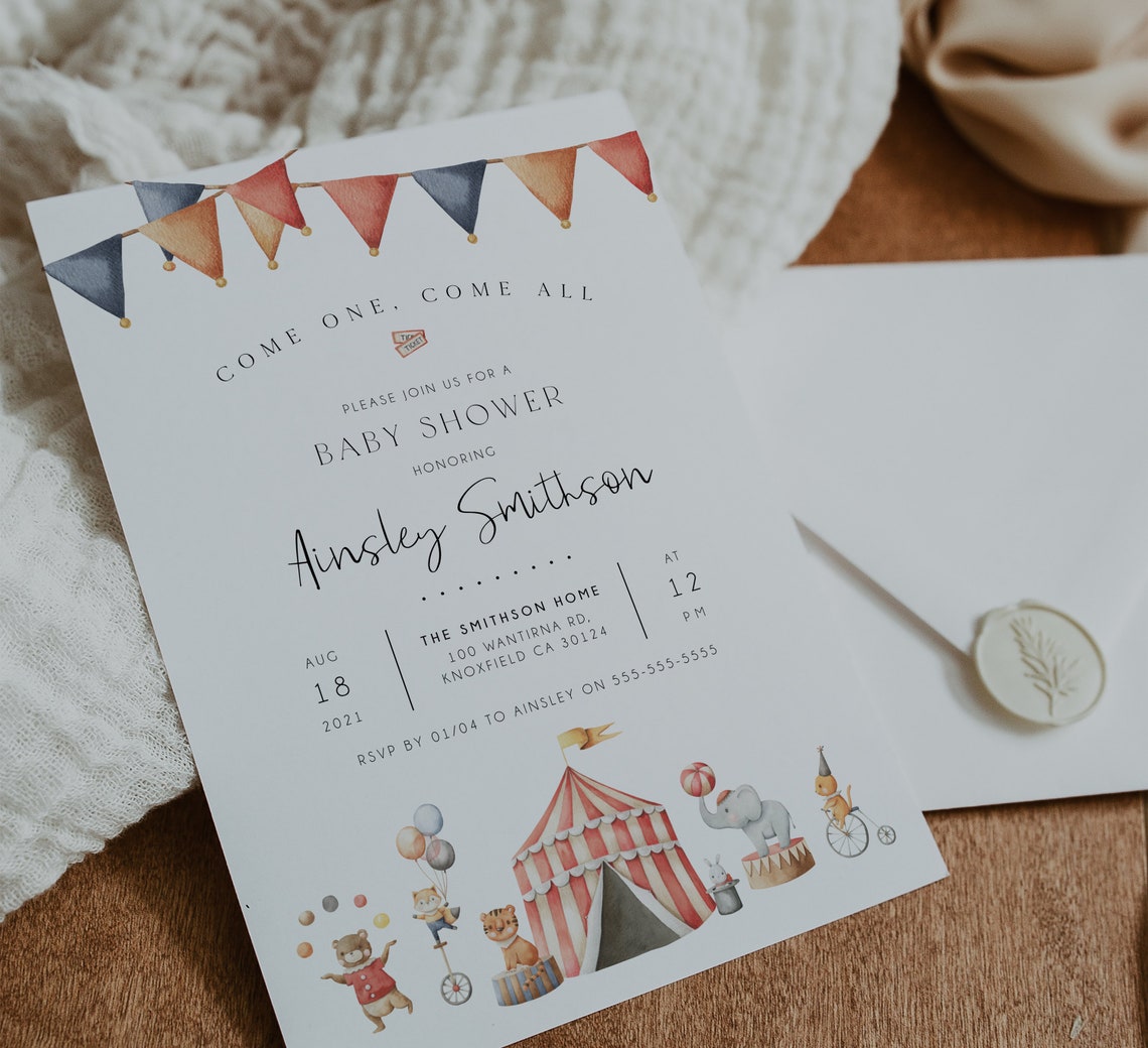 Circus Baby Shower Invitation Template, Carnival Themed Baby Shower ...