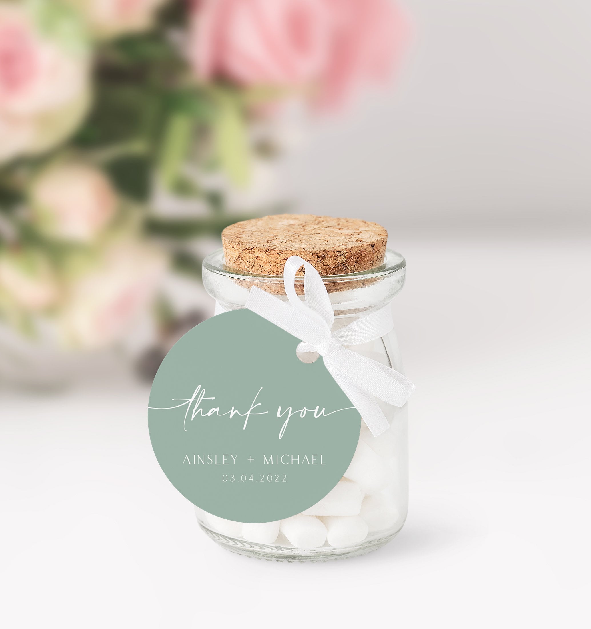 Minimalist Green Round Thank You Tag Modern Wedding Circle - Etsy