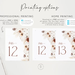 Boho Floral Table Numbers Template, Bohemian Wedding Table Numbers ...