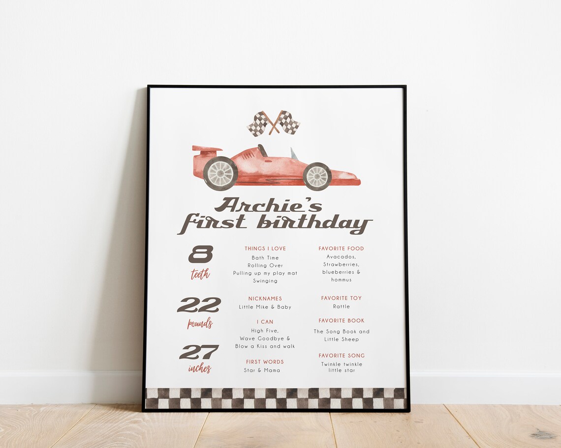 Race Car Milestone Birthday Poster Red Race Car 1st Birthday - Etsy