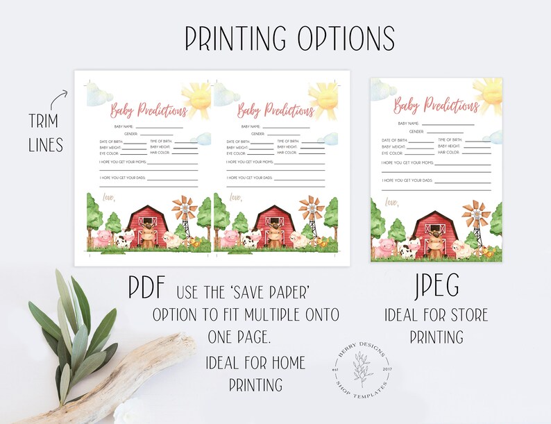 Farm Baby Predictions Game Card, Farm Baby Shower Predictions, Editable ...