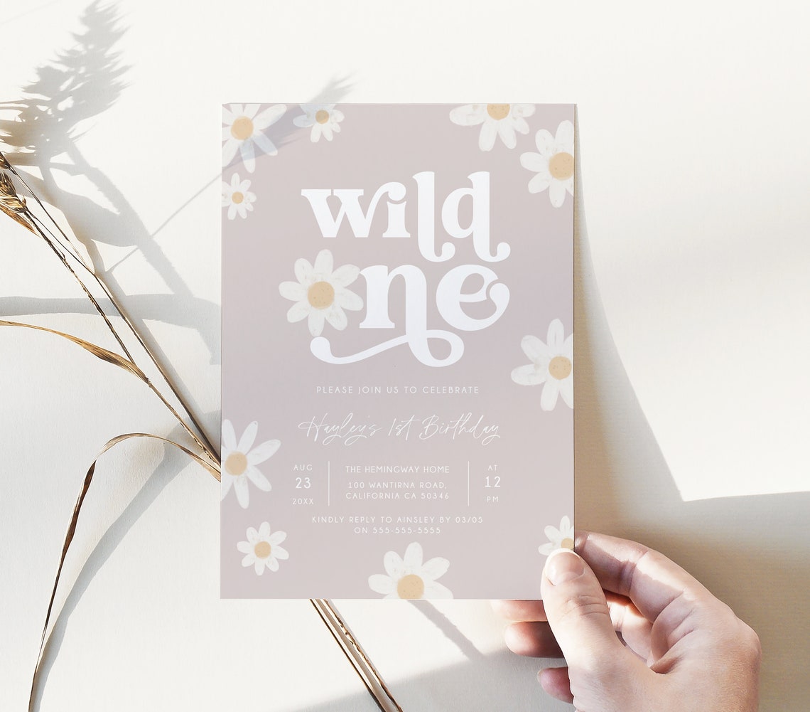 Daisy First Birthday Invitation Wild One Floral Birthday - Etsy