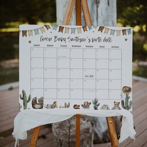 Cowboy Guess Baby Due Date Calender Game Sign, Editable Template ...