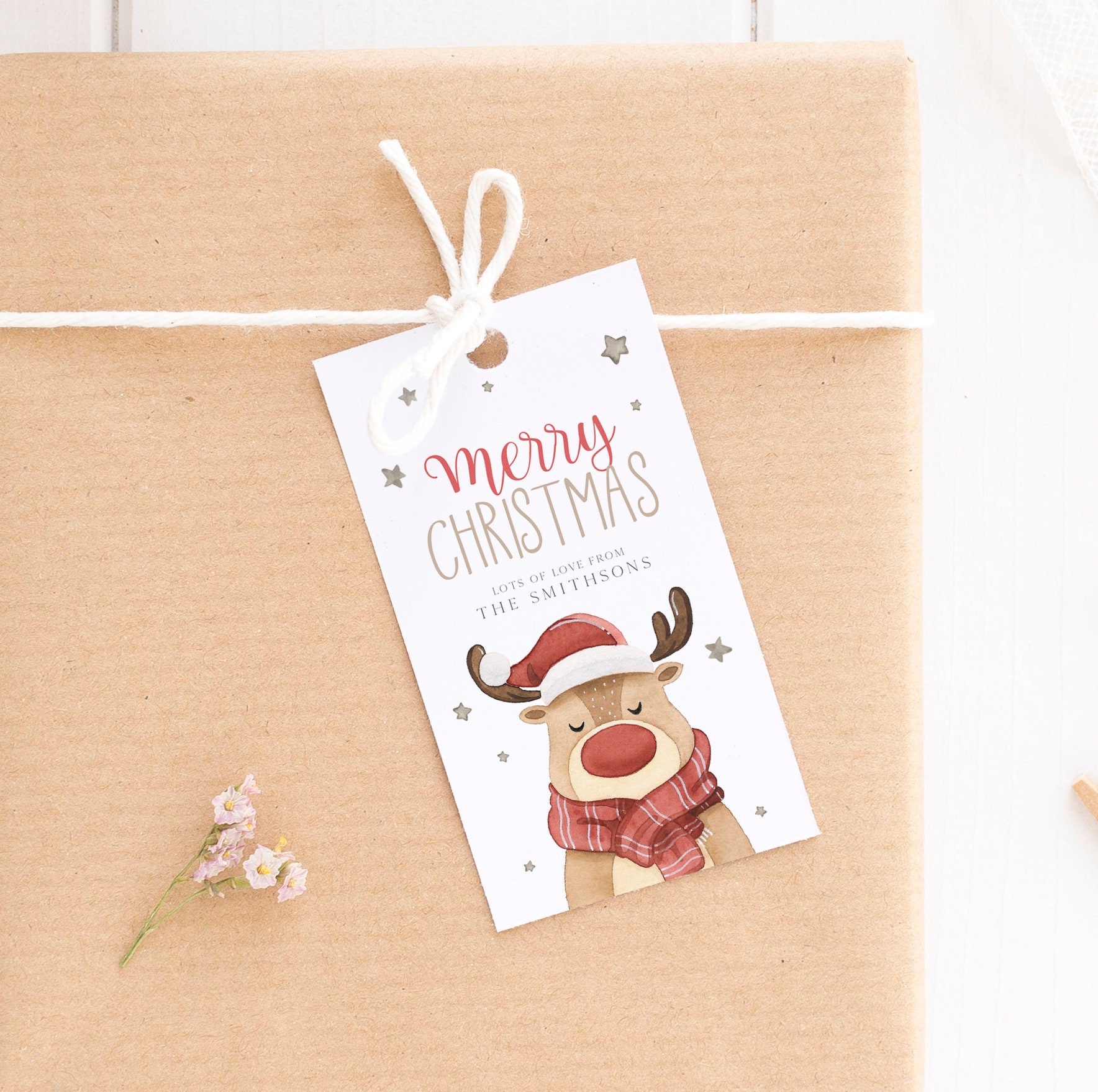 Deer Merry Christmas Tag, Editable Christmas Gift Tag Template, Instant ...