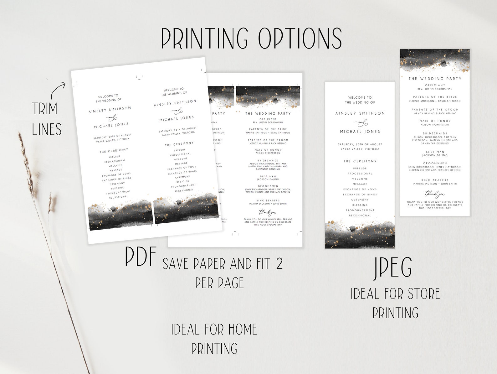 Gold & Black Wedding Program Editable Template Modern Wedding | Etsy