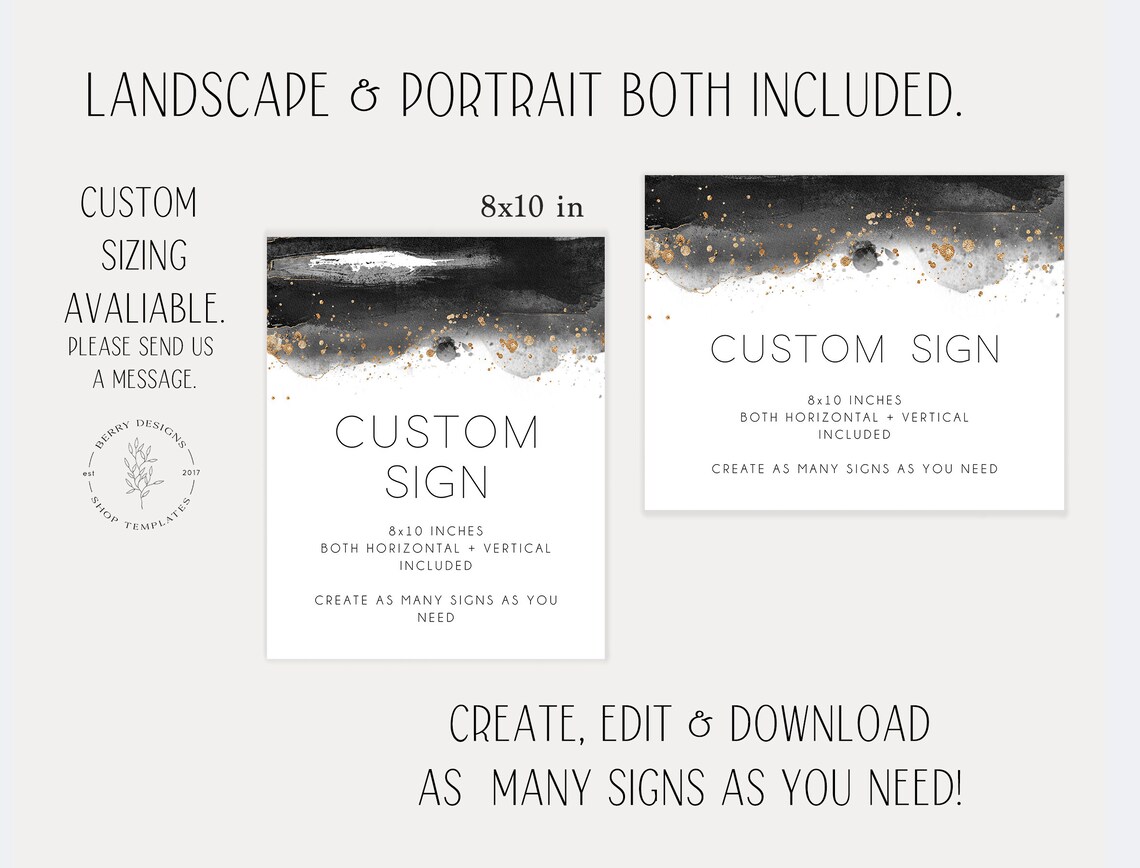 Gold & Black Custom Sign Modern Wedding Sign Editable Sign | Etsy