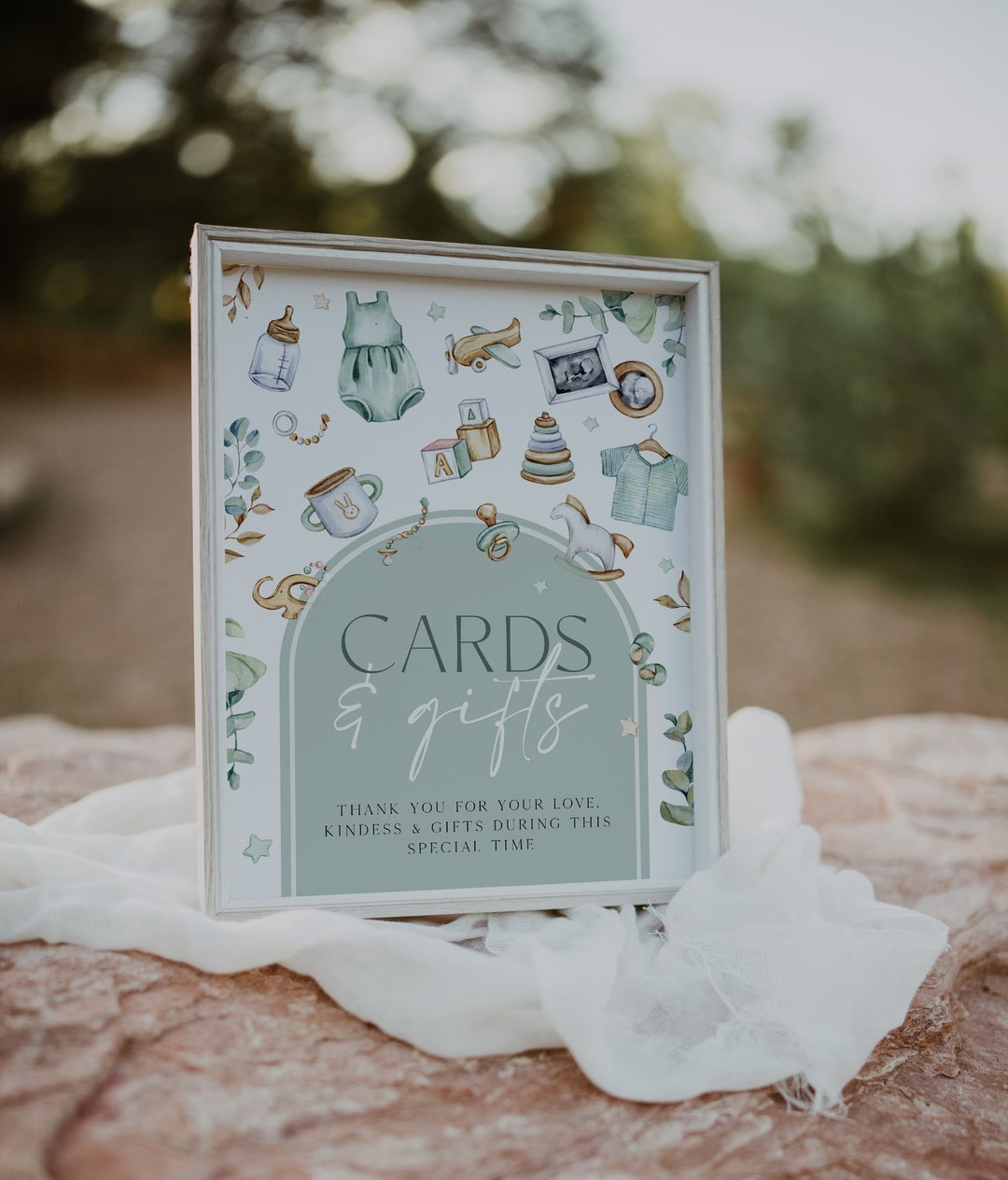 Modern Cards & Gifts Green Baby Shower Editable Sign, Arch Baby Shower ...