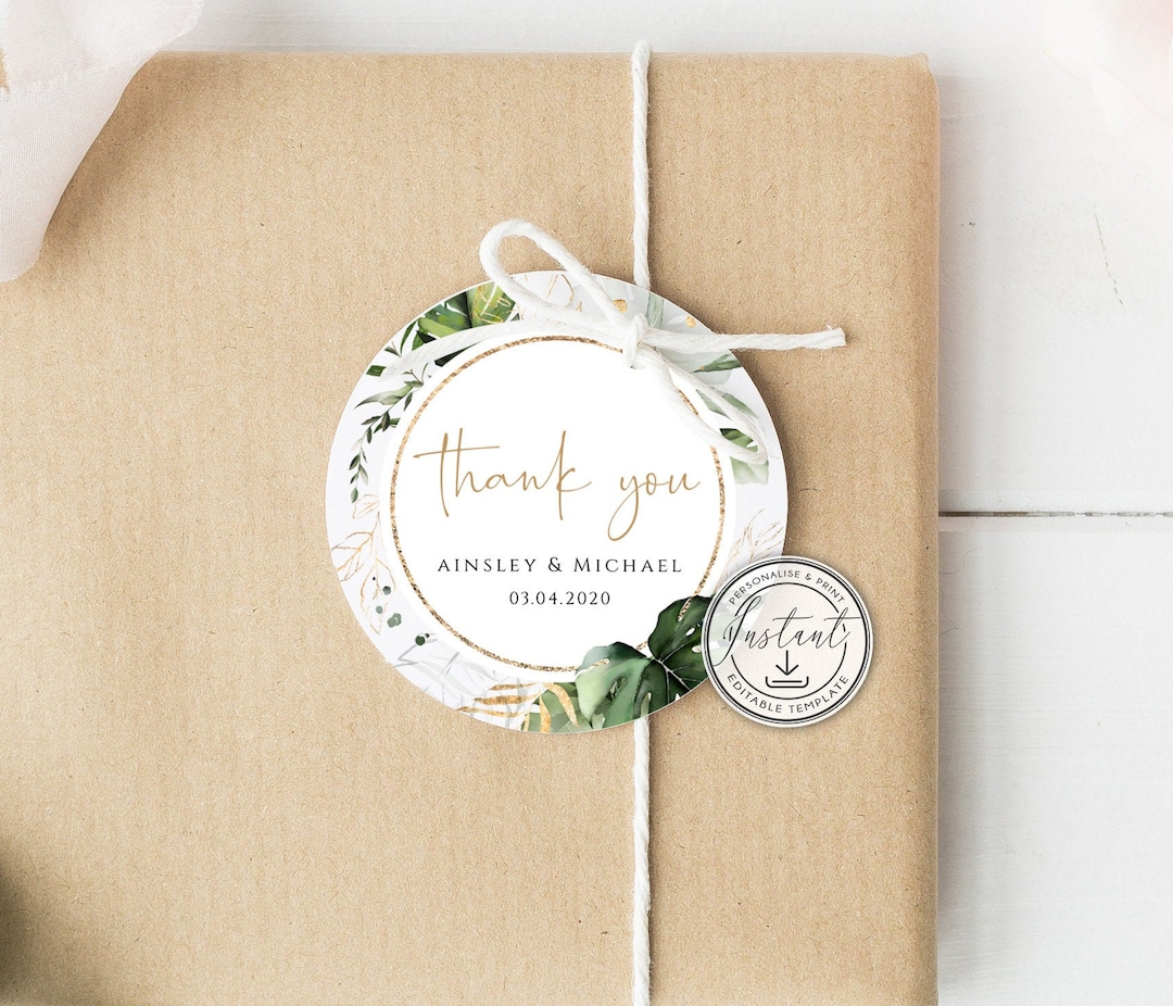 Tropical Wedding Round Favor Tag Editable Template, Circle Gift Tag ...