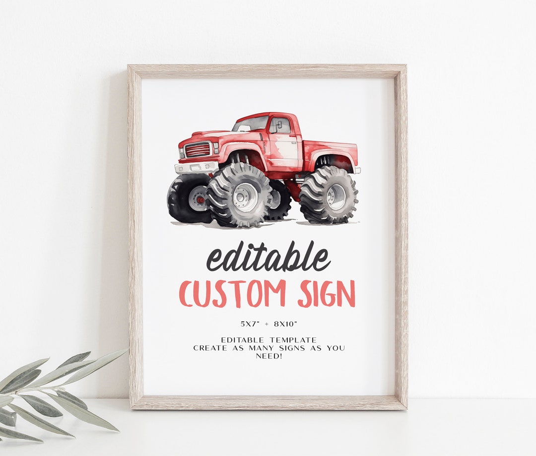 Editable Monster Truck Sign Template, Monster Truck Editable Sign ...