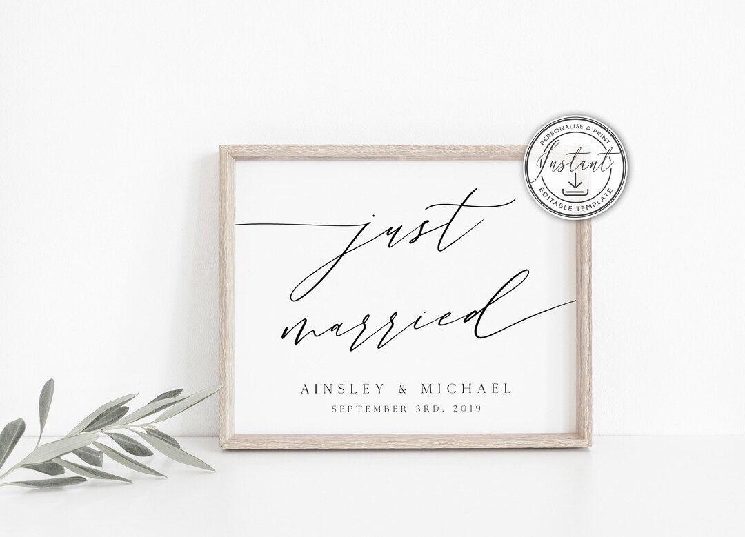 Rustic Just Married Wedding Sign Template, Instant Download, Printable ...