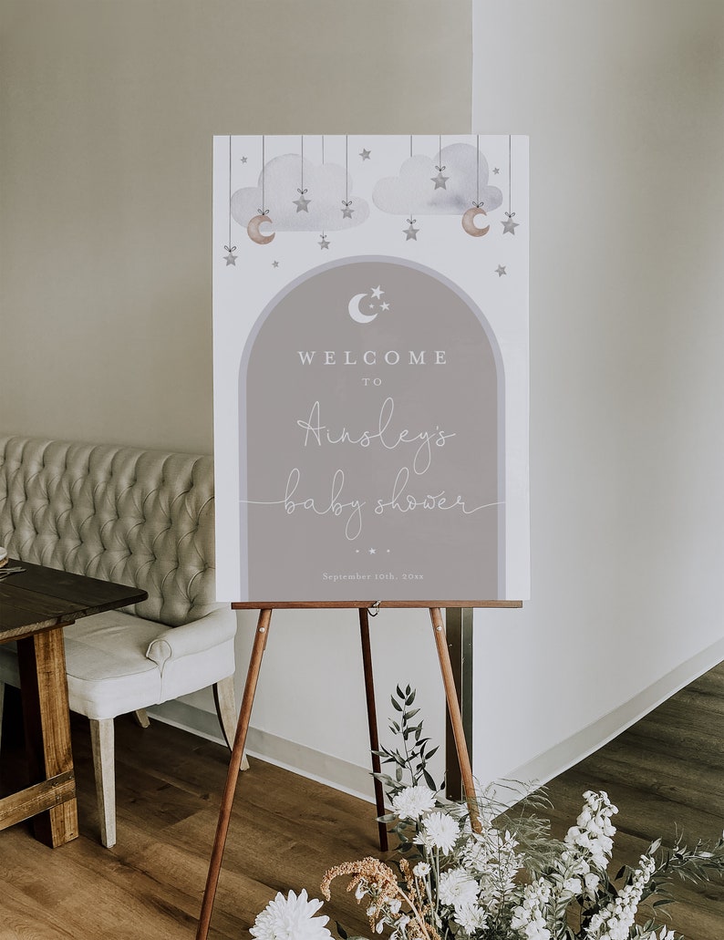 Moon & Stars Welcome Sign Template, Twinkle Twinkle Little Star Baby ...