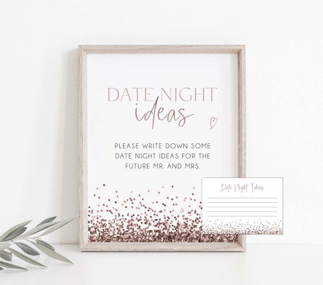 Rose Gold Date Night Ideas Sign Template, Blush Bridal Shower Activity ...