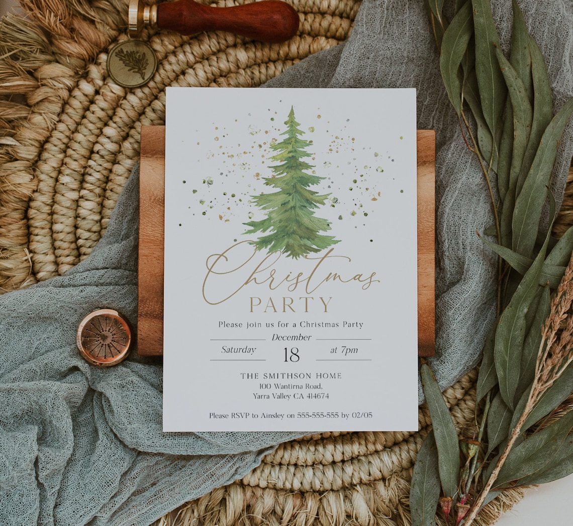 Holiday Christmas Party Invitation Christmas Tree Invitation - Etsy