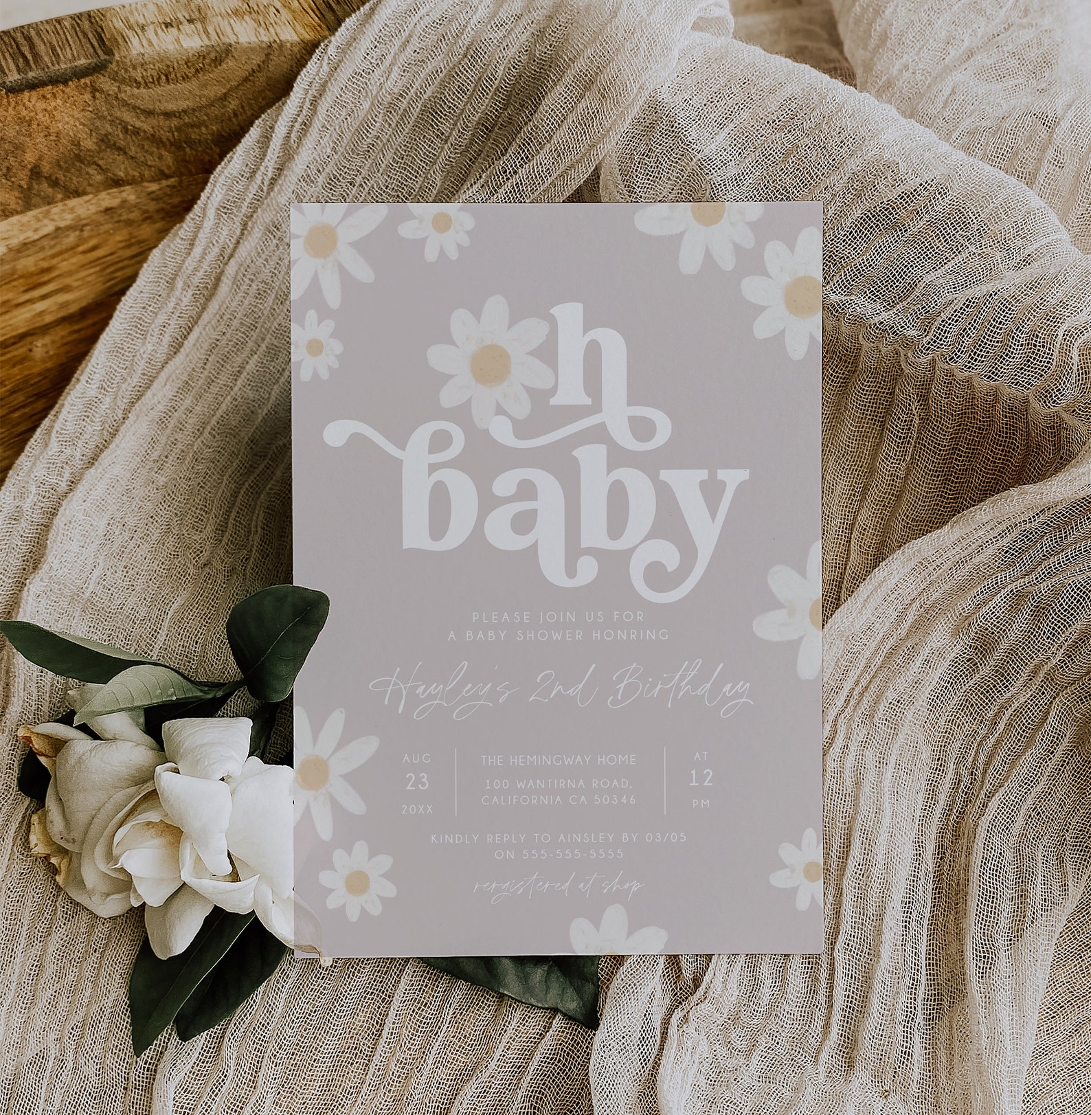 Daisy Baby Shower Invitation Template, Bohemian Oh Baby Editable ...