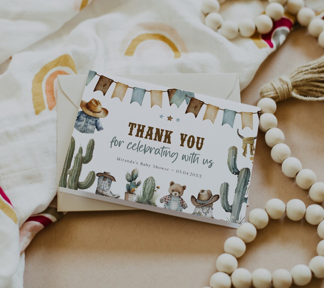 Cowboy Thank You Printable Card, Western Themed Birthday & Baby Shower ...