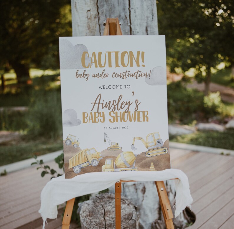 Baby Under Construction Welcome Sign, Editable Sign Template, Truck ...