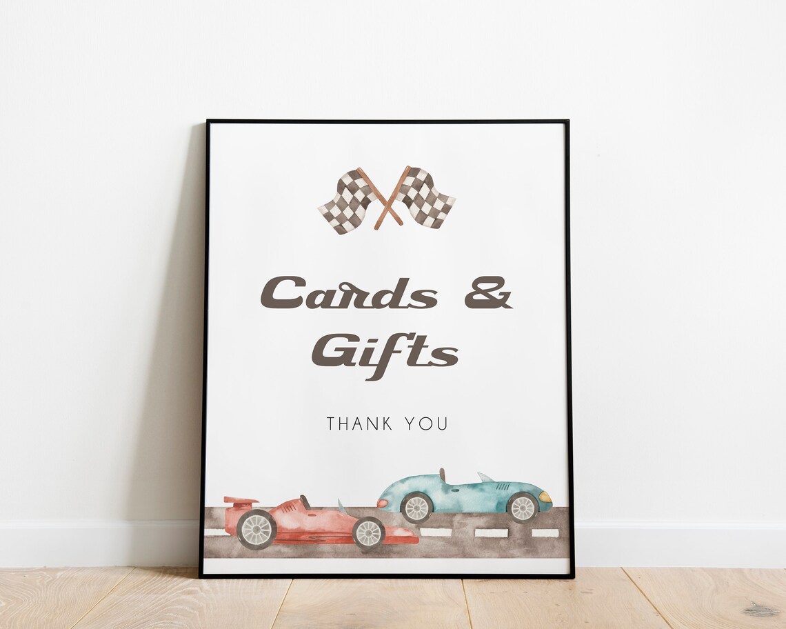 Race Car Cards & Gifts Sign Template Race Car Birthday Sign | Etsy