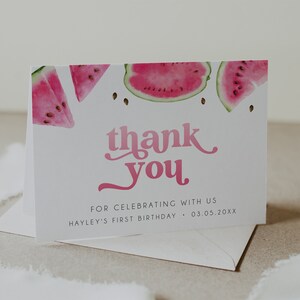 Watermelon Thank You Card, Watermelon Themed Birthday, Printable Thank ...