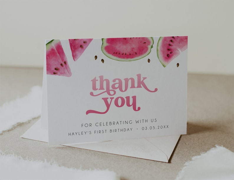 Watermelon Thank You Card Watermelon Themed Birthday - Etsy