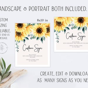 Sunflower Custom Sign Editable Template, Sunflower Bridal Shower Sign ...