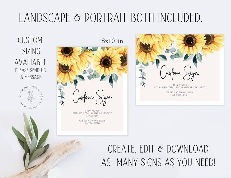 Sunflower Custom Sign Editable Template Sunflower Bridal - Etsy