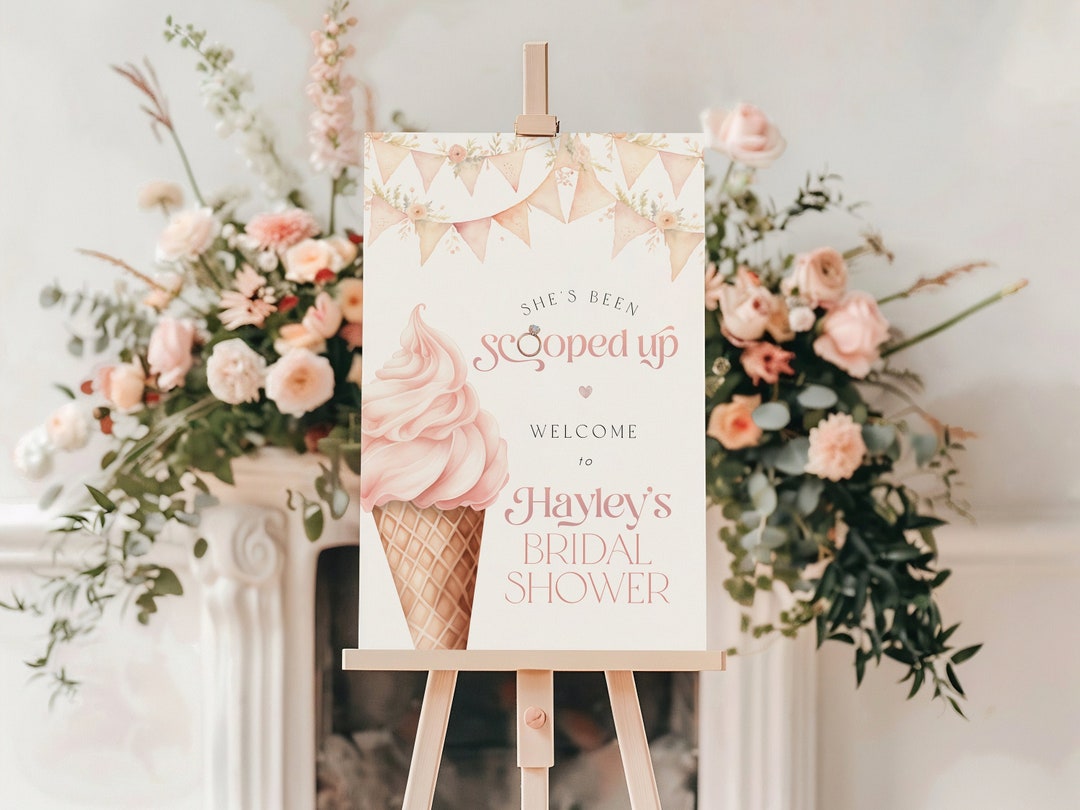 Pink Ice Cream Bridal Welcome Sign Editable Template, She's Been ...