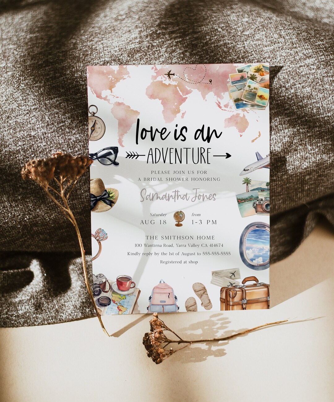 Love is an Adventure Bridal Shower Invitation Template, Travel Themed ...