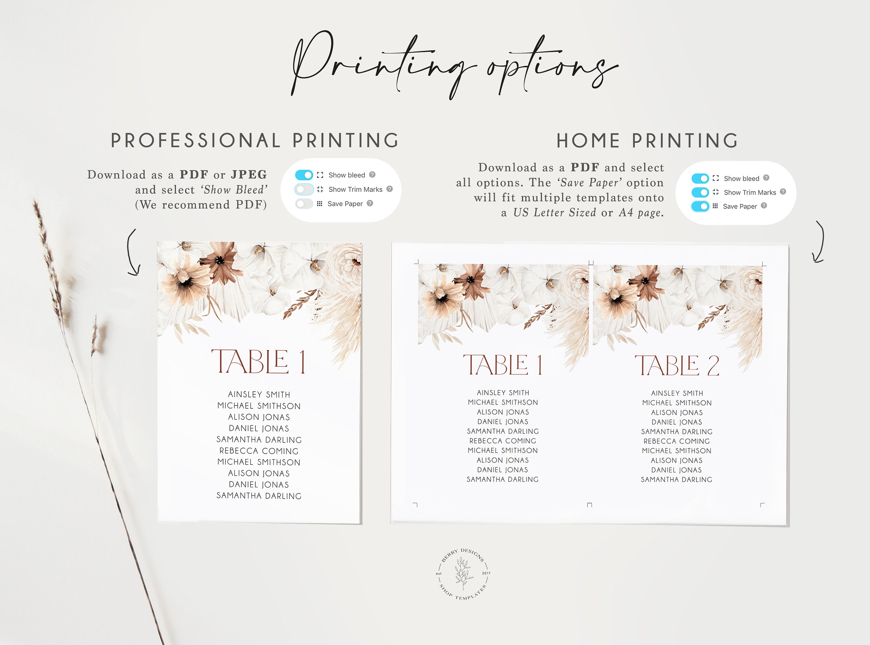 Boho Floral Wedding Seating Chart Template, Bohemian Wedding Seating ...