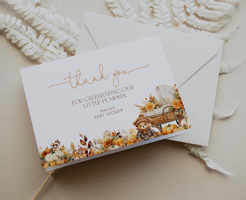 Fall Baby Shower Thank You Card, Fall Baby Shower Thank You Note ...