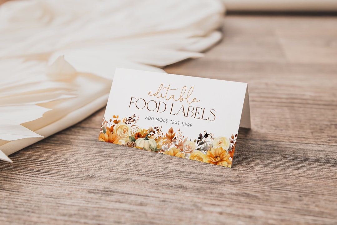 Fall Floral Food Card Editable Template, Fall Editable Name Cards ...