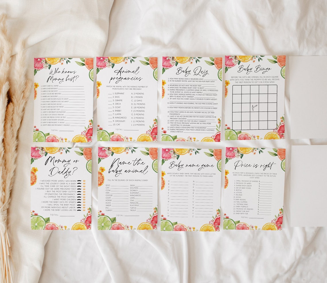 8 Citrus Baby Shower Games Editable Templates, Little Cutie Baby Shower ...