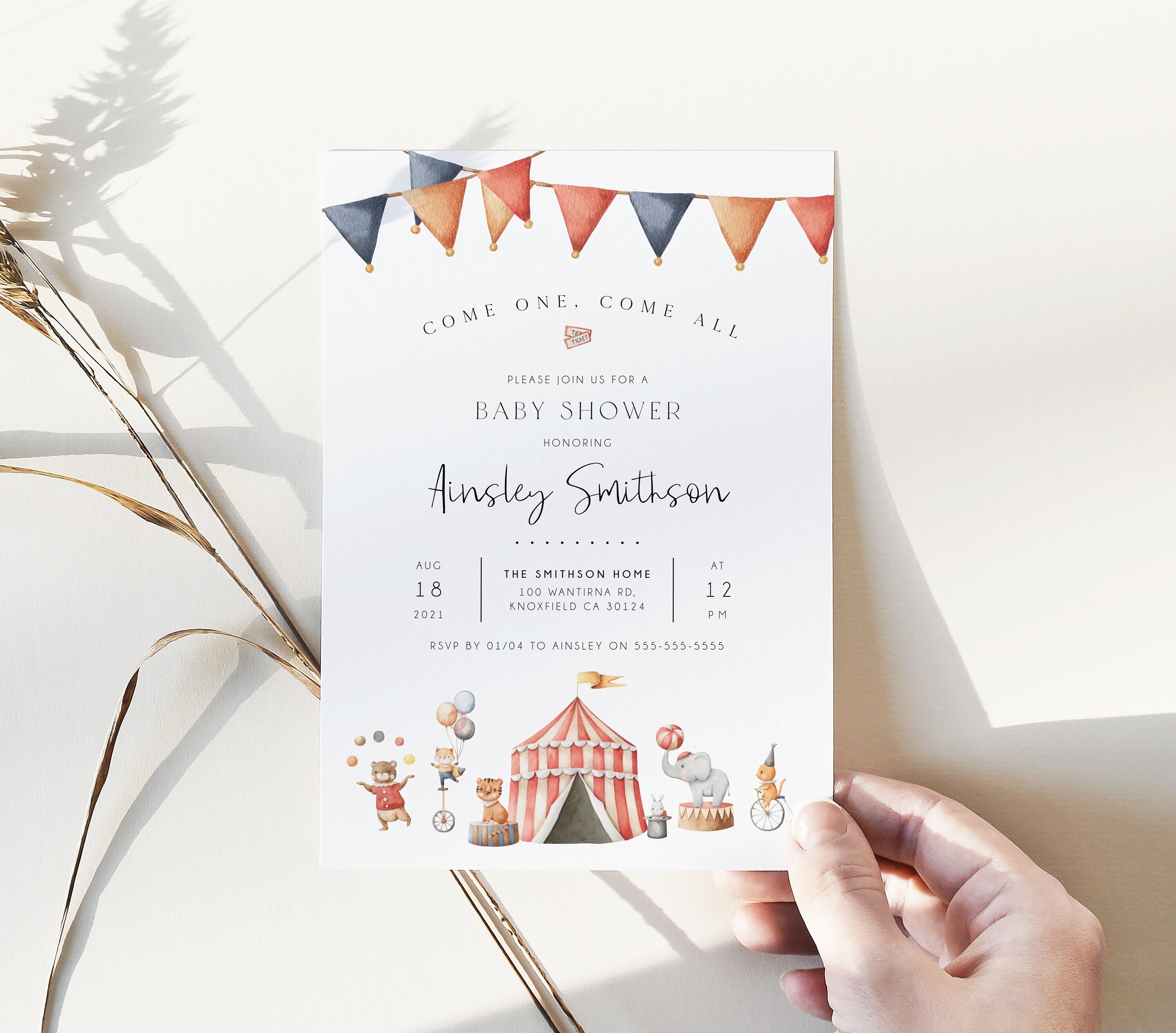 Circus Baby Shower Invitation Template, Carnival Themed Baby Shower ...
