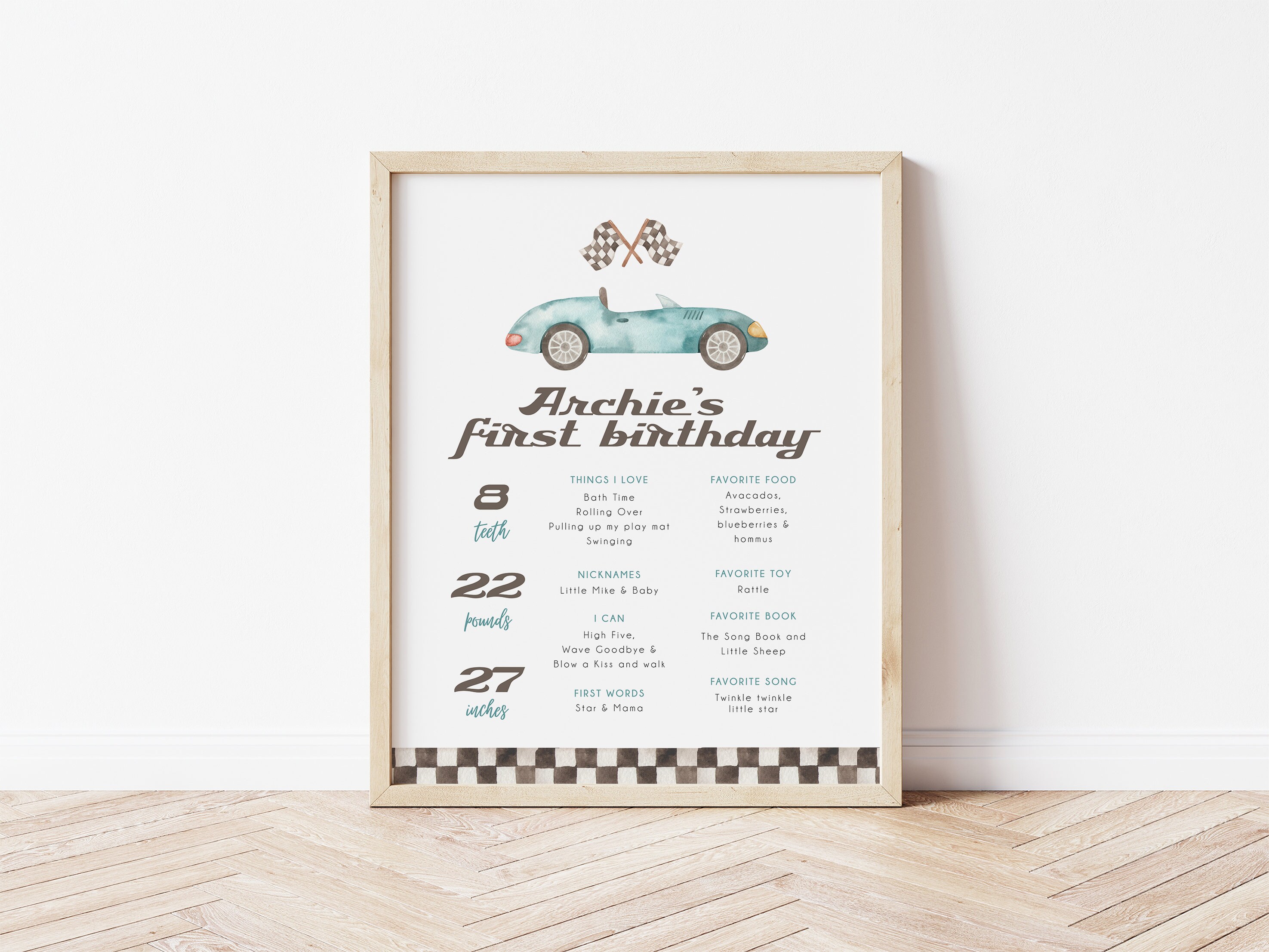 Race Car Milestone Birthday Poster Blue Race Car 1st Birthday - Etsy