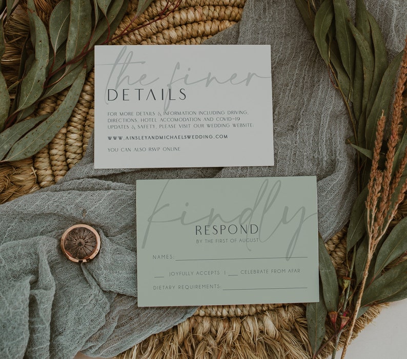 Minimalistic Green Wedding Invitation Suite Modern Greenery - Etsy