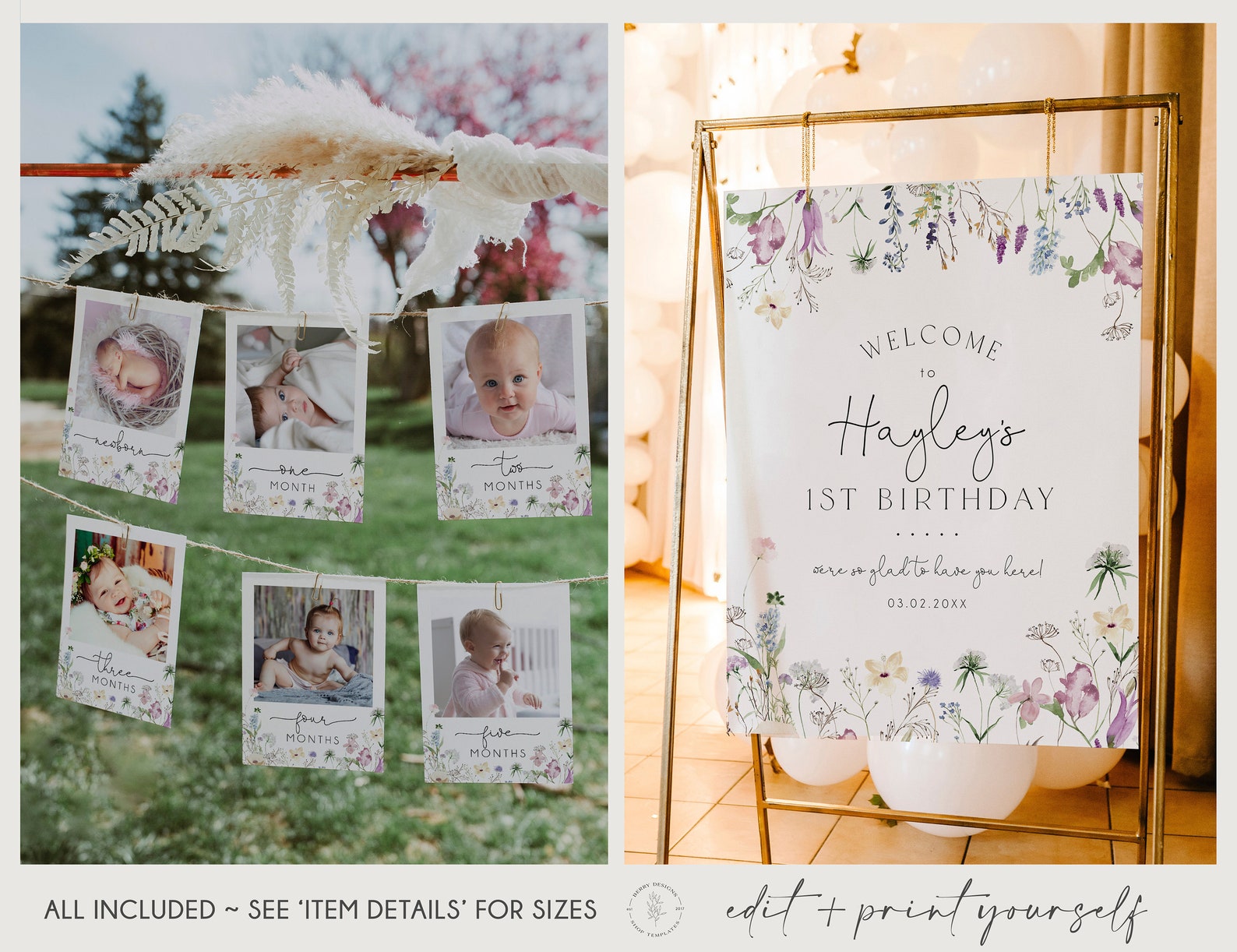 Girls First Birthday Invitation Bundle, Wildflower Birthday Invitation ...